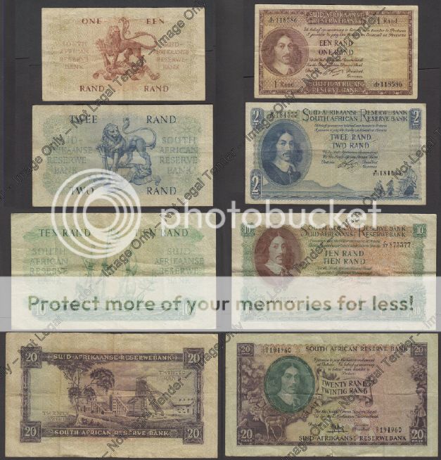 Other South African Bank Notes - R1, R2, R10 and R20 Jan van Riebeeck ...